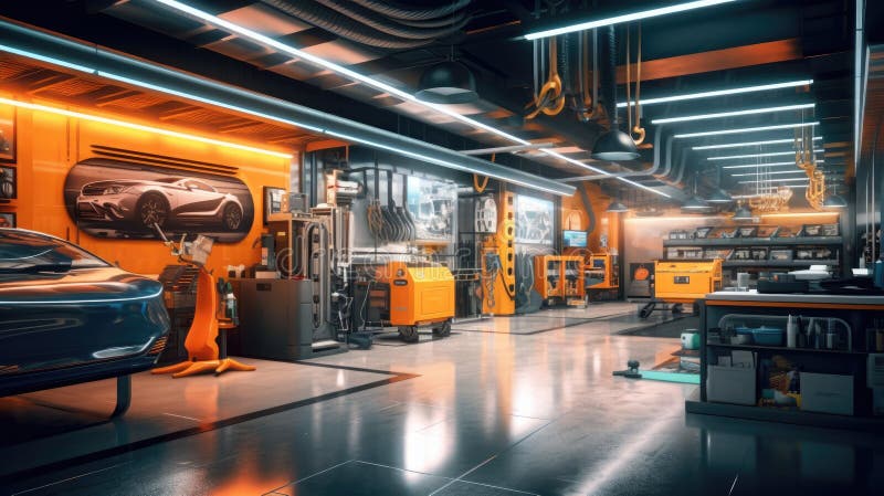 The Auto Repair Shop of the Future Stock Illustration - Illustration of ...