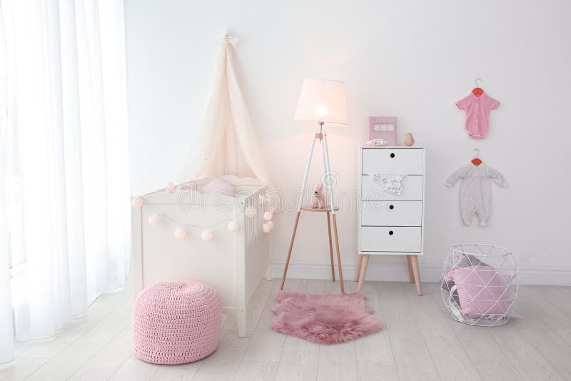 Interior of Baby Room with Crib Stock Image - Image of light, estate ...