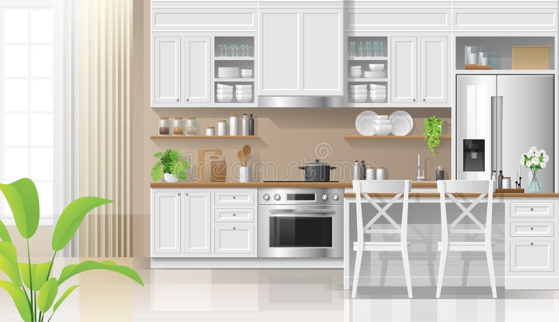 Rustic Kitchen Interior Vector Illustration Stock Illustrations – 792 ...