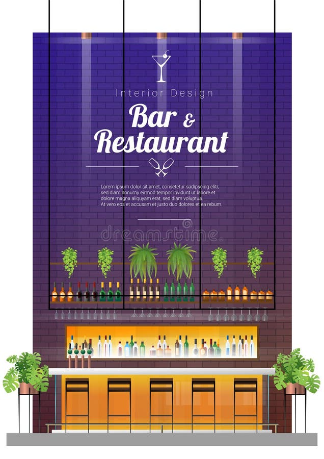 Interior Scene of Modern Pub with Bar Counter Stock Vector ...