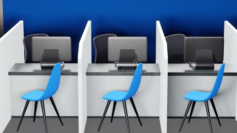 Interior of a Bank Branch with Managers Workplaces. Abstract Animation ...