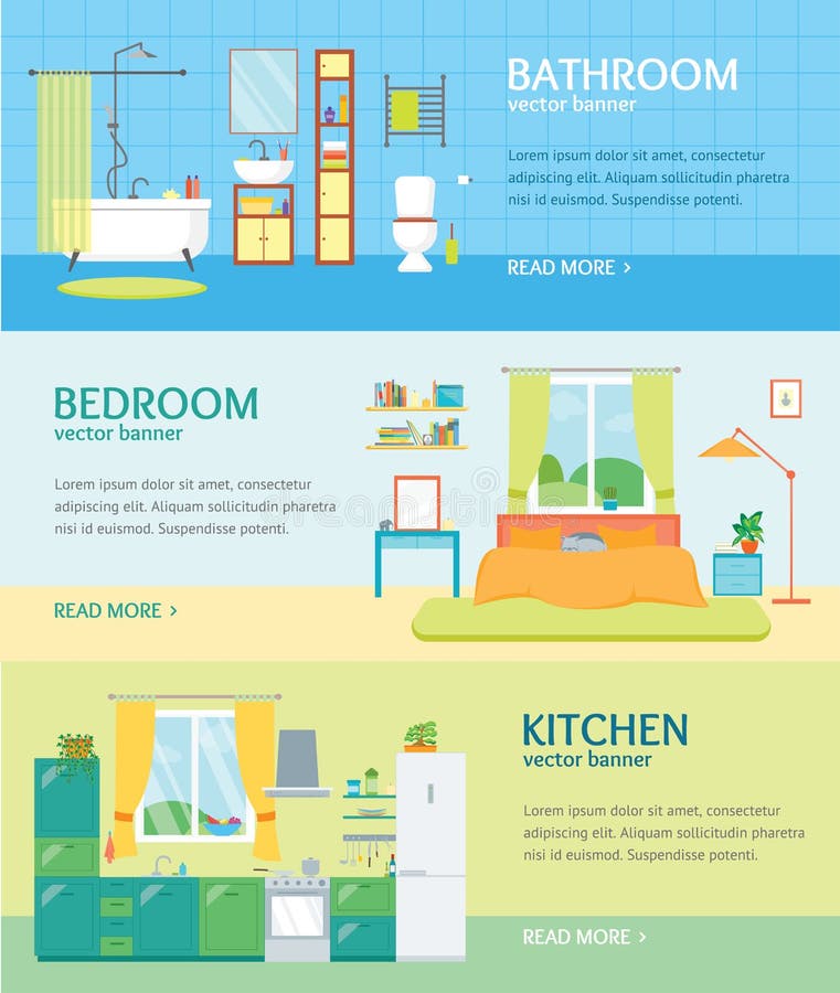 Interior Banners Horizontal Set. Vector Stock Vector - Illustration of ...