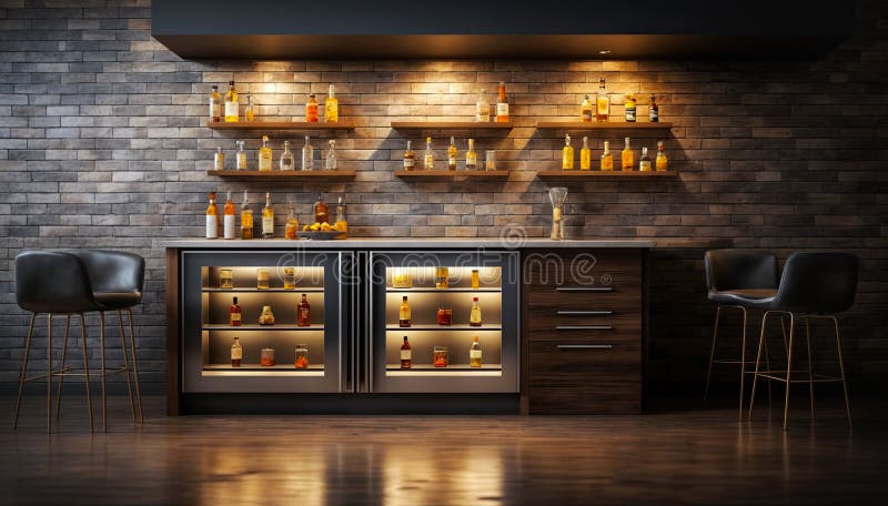 Interior of Bar with Bar Counter and Black Chairs. 3D Rendering Stock ...