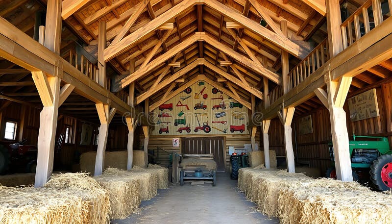 Barn Interior with Wooden Beams, Rustic Architecture and Agricultural ...