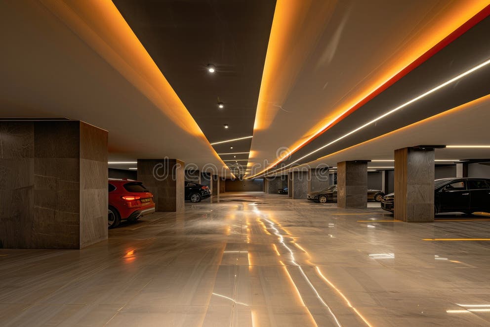 Interior of Basement Carpark, Modern Contemporary Elements, Luxury ...