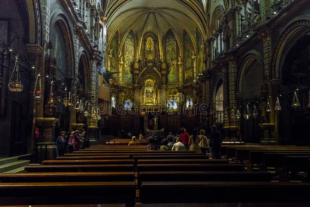 Interior of the Basilica of the Monastery of Montserrat, Spain ...