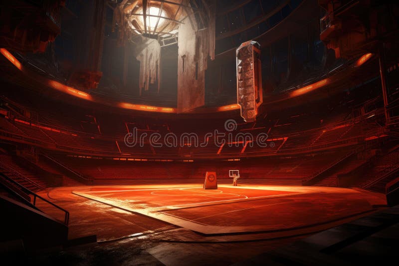 Interior of a Basketball Court with Neon Lights. 3D Rendering, AI ...