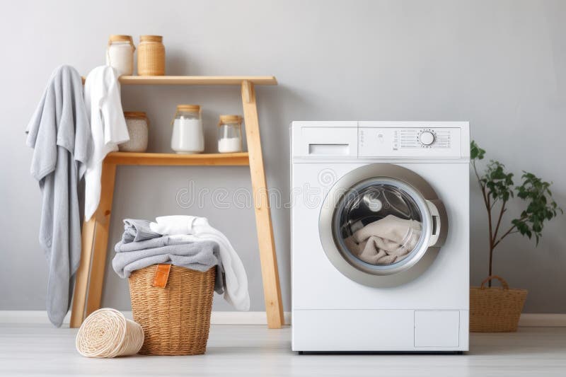 The Interior of the Bath with a Washing Machine Stock Illustration ...