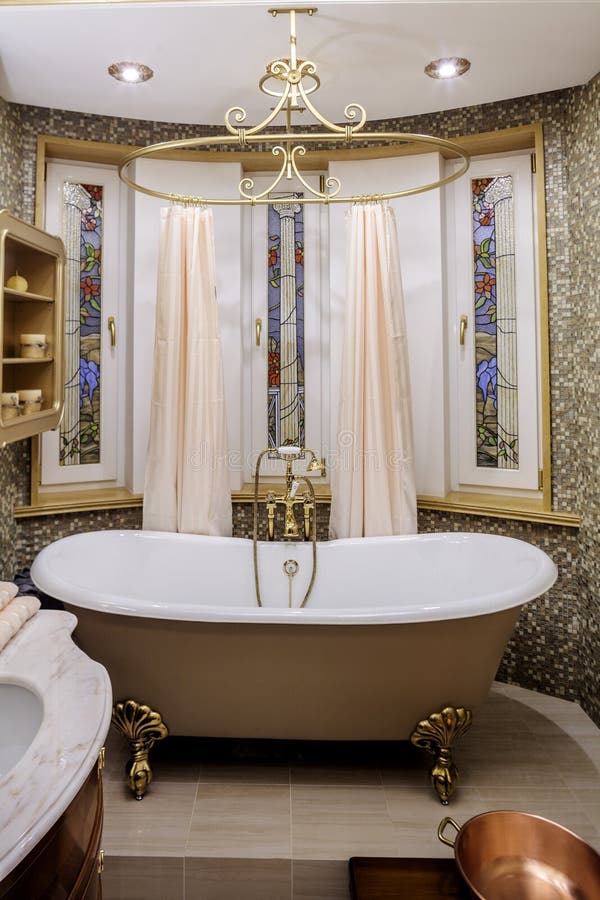 Bathroom with Old-fashioned Bathtub Stock Photo - Image of design ...