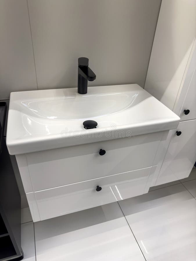 Interior of Bathroom with New Modern White Ceramic Wash Basin Sink ...