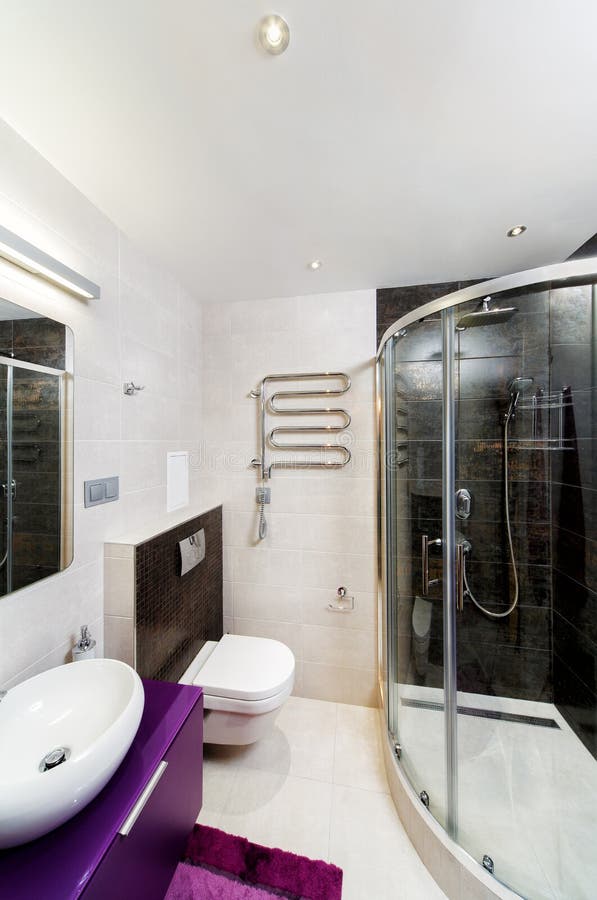 Interior of a Bathroom with Shower; Toilet and Washbasin Stock Photo ...