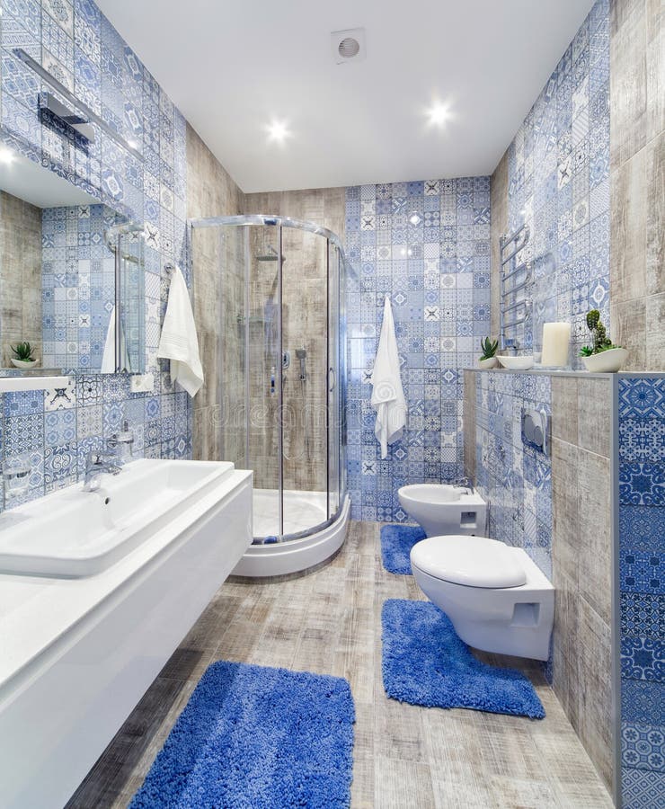 Interior Bathroom with Tiles in a Modern Style Stock Photo - Image of ...