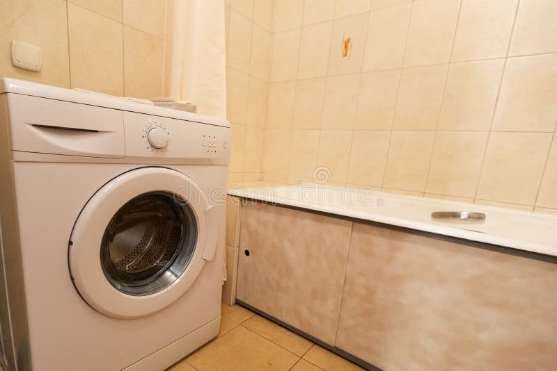Interior of Bathroom with Washing Machine after the Remodeling ...