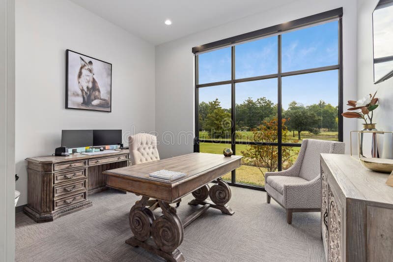 Interior of a Beautiful Home Office, Complete with a Desk Set Up in ...