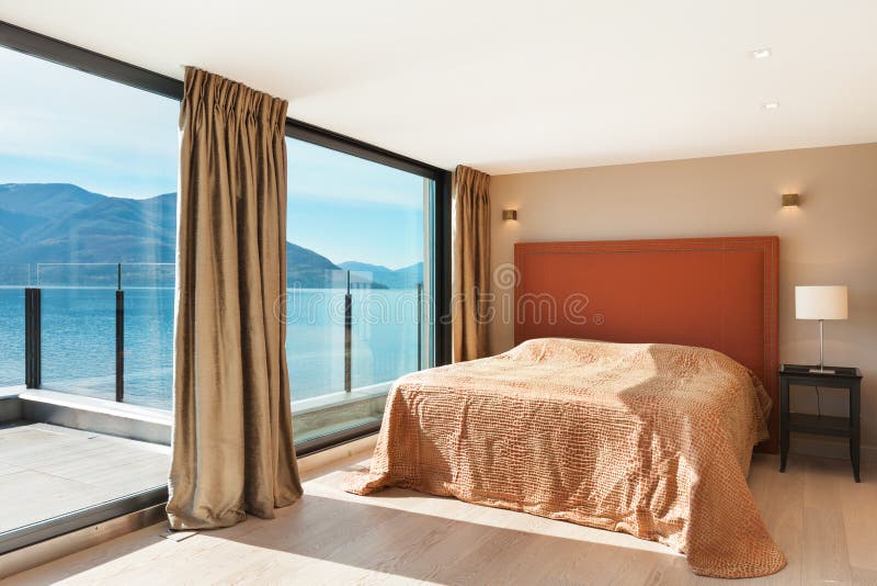 Interior, Beautiful Modern Bedroom Stock Photo - Image of bedroom ...