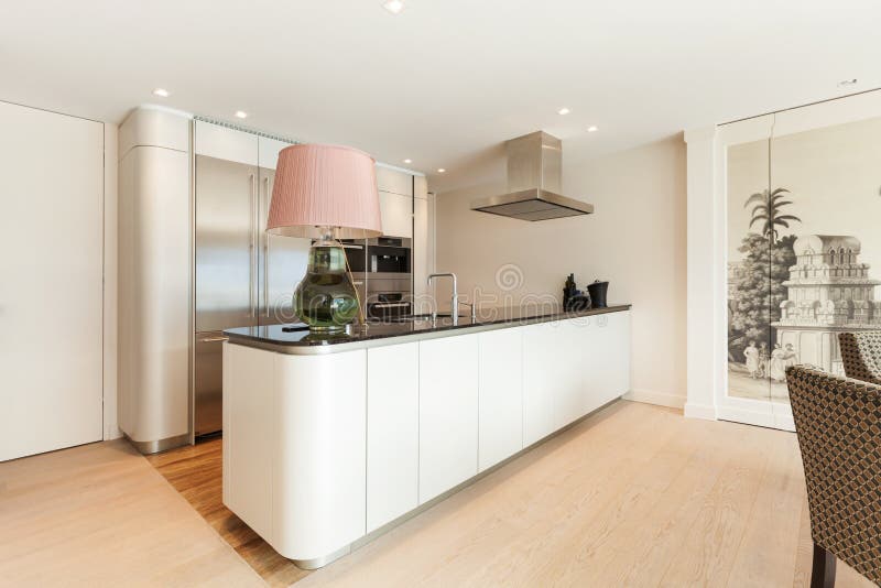 Interior, Beautiful Modern Kitchen Stock Image - Image of light, floor ...
