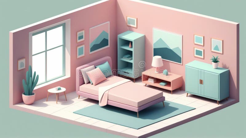 Interior of a Bedroom in Isometric View. 3D Rendering Stock ...