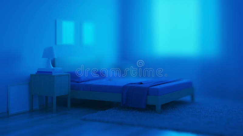 The Interior of the Bedroom in a Modern Style in Blue Tones. Night ...