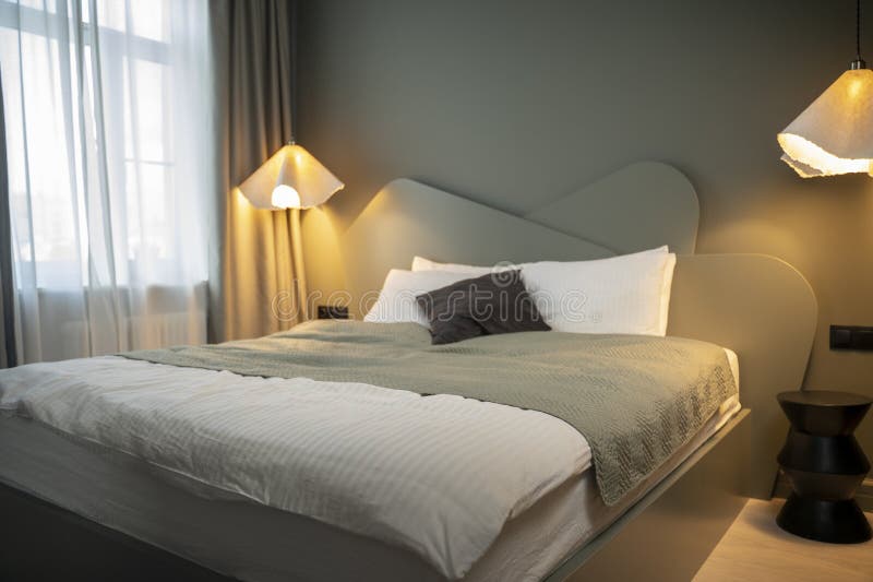 The Interior of the Bedroom in Olive Color in a Modern House Stock ...