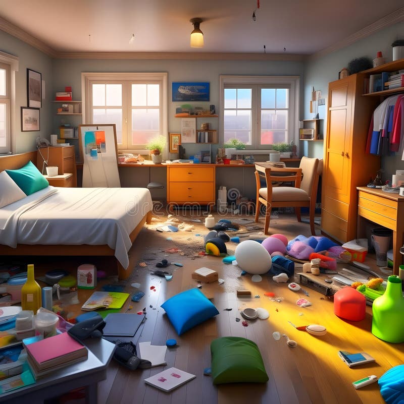 Interior of the Bedroom with Scattered Things. Stock Illustration ...