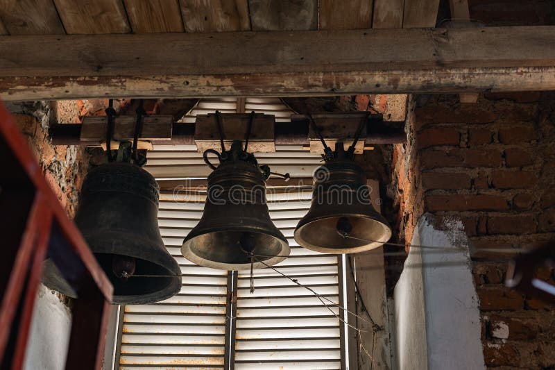 Interior of a Bell Tower, with Three Large Bells Hanging from the ...
