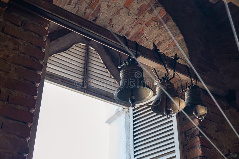 Interior of a Bell Tower, with Three Large Bells Hanging from the ...