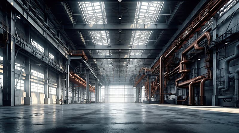 The Interior of a Big Industrial Building or Factory with Steel ...