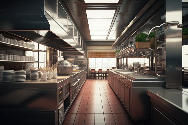Modern restaurant kitchen stock illustration. Illustration of indoor ...
