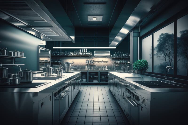 Modern restaurant kitchen stock illustration. Illustration of ...