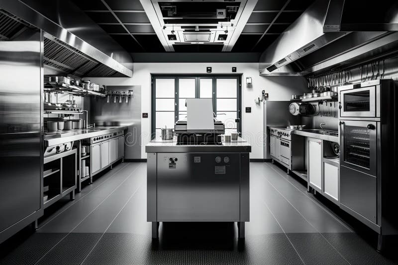 Modern restaurant kitchen stock illustration. Illustration of copy ...