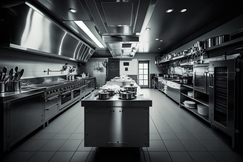 Modern restaurant kitchen stock illustration. Illustration of space ...