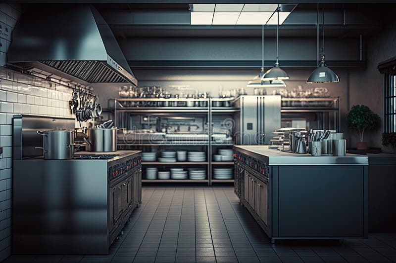 Modern restaurant kitchen stock illustration. Illustration of ...