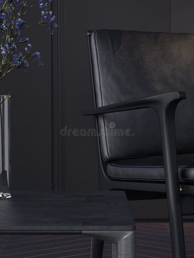 Interior with Black Empty Table. 3d Rendering Stock Image - Image of ...