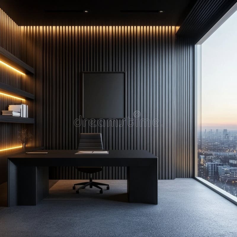 Interior of a Black Office with Drawers and Folders, Mockup Frame Stock ...