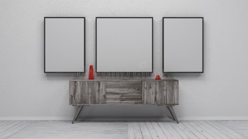 Interior with Blank Picture Frames 3d Render Stock Illustration ...