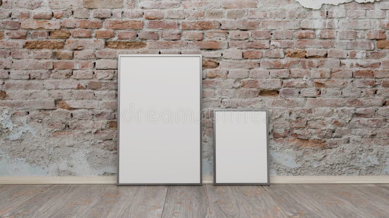 Interior with Blank Picture Frames 3d Render Stock Illustration ...