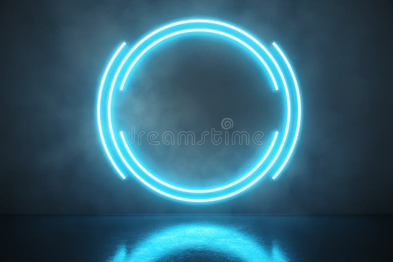 Interior with Blue Round Neon Decor Elements Stock Illustration ...