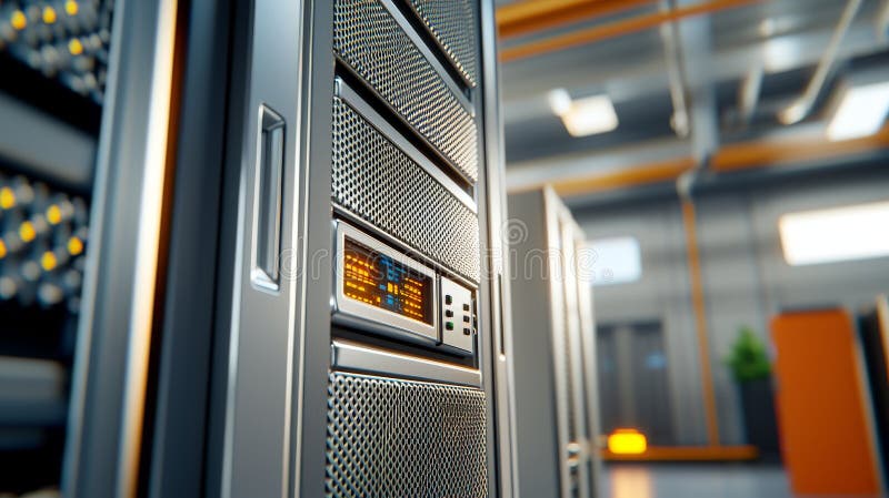 An Interior of a Blue-themed Data Center with Networking Equipment ...