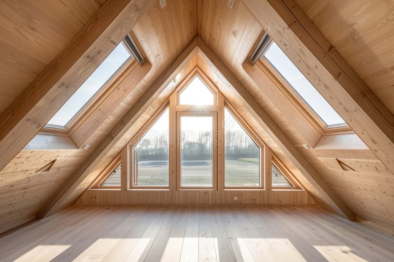 Interior of a Bright Attic Room with Windows Stock Photo - Image of ...