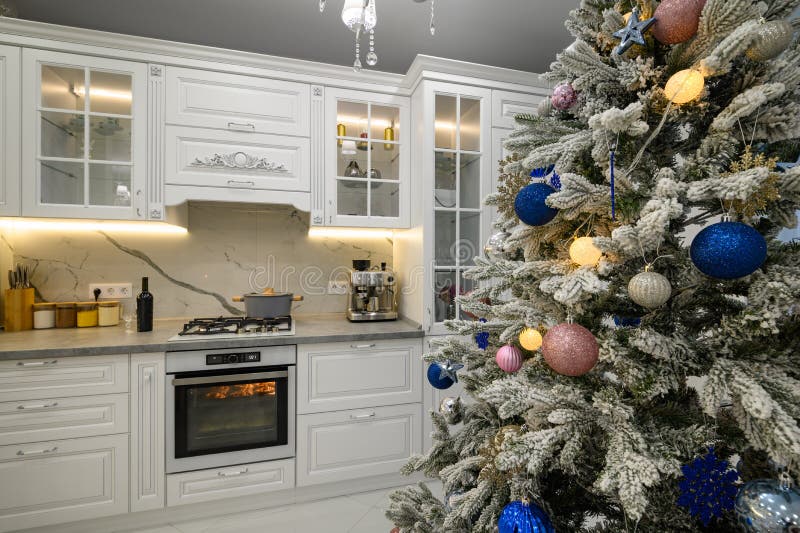 Interior of Bright Modern Kitchen Decorated for Christmas Stock Image ...