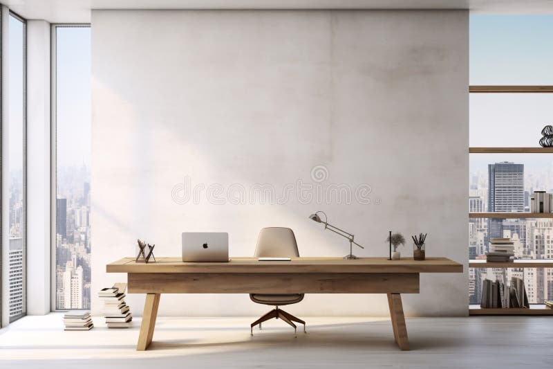 Interior of a Bright Office with Large Windows, Work Desks and ...