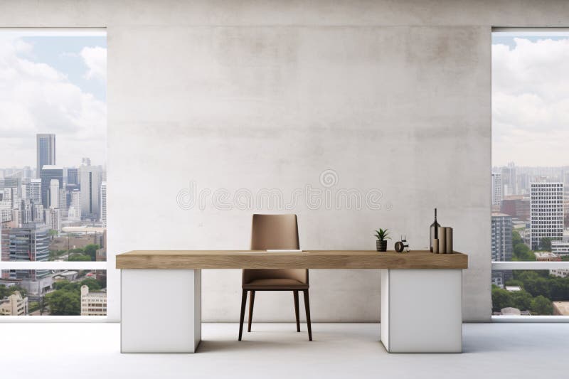 Interior of a Bright Office with Large Windows, Work Desks and ...