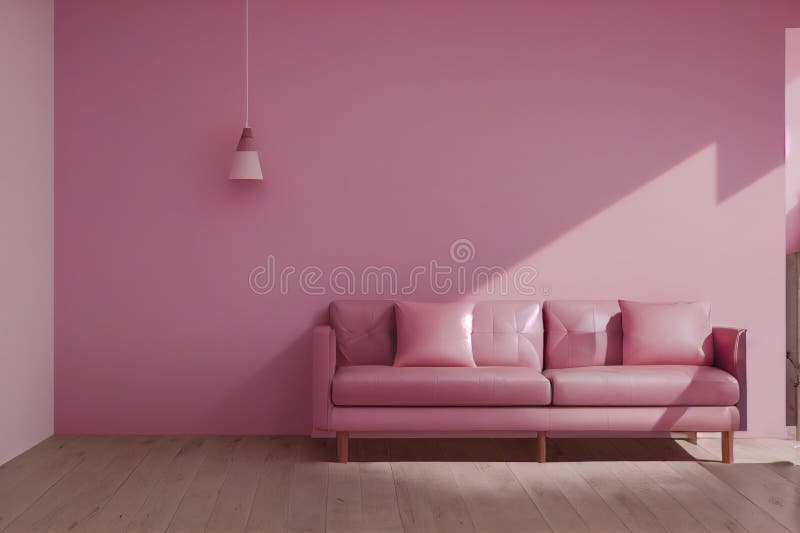 Interior of Bright Pink Modern Room with Comfortable Sofa. Generative ...
