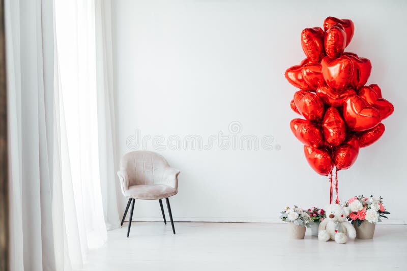 Interior in a Bright Room Red Balloons with Flowers Stock Image - Image ...