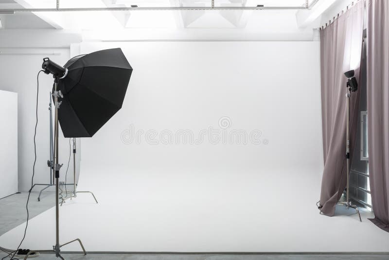 Interior of Bright Space of Photo Studio with Large White Cyclorama ...