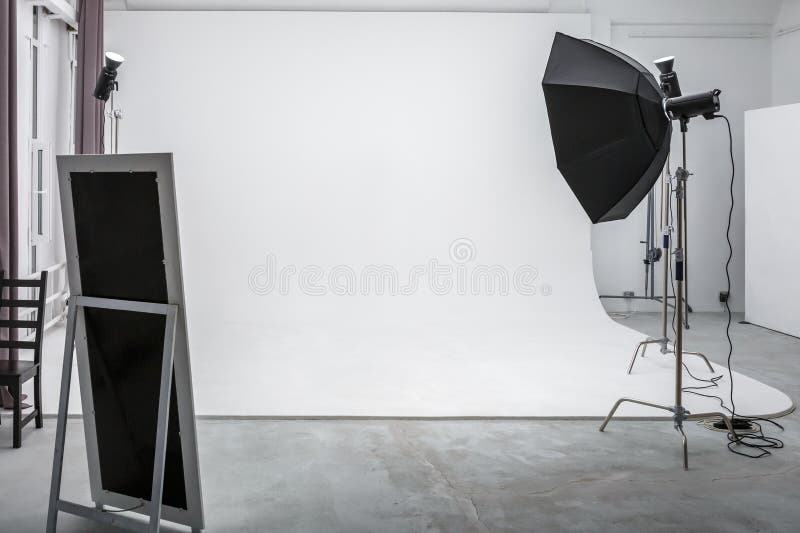 Interior of Bright Space of Photo Studio with Large White Cyclorama ...