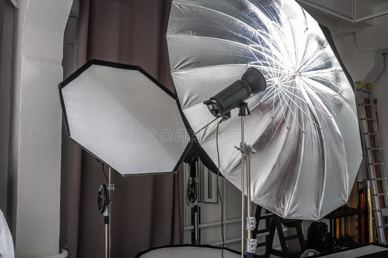 Interior of Bright Space of Photo Studio with Lighting Equipment Stock ...