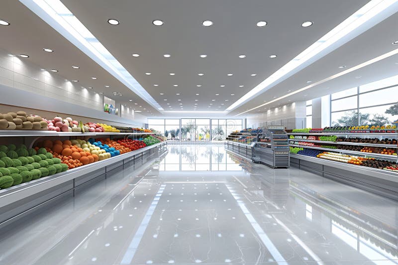 Interior of Bright White Modern Supermarket Stock Illustration ...