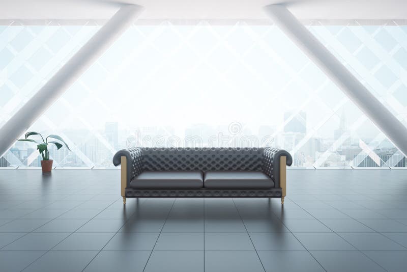 Interior with brown couch stock illustration. Illustration of home ...