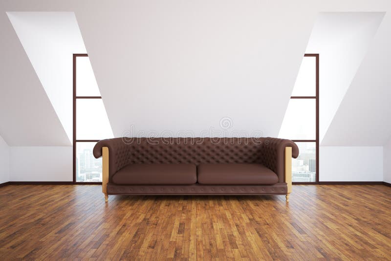 Interior with brown sofa stock illustration. Illustration of copyspace ...